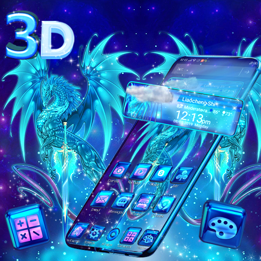 Download 3D Blue Dragon Glass Tech Theme android on PC