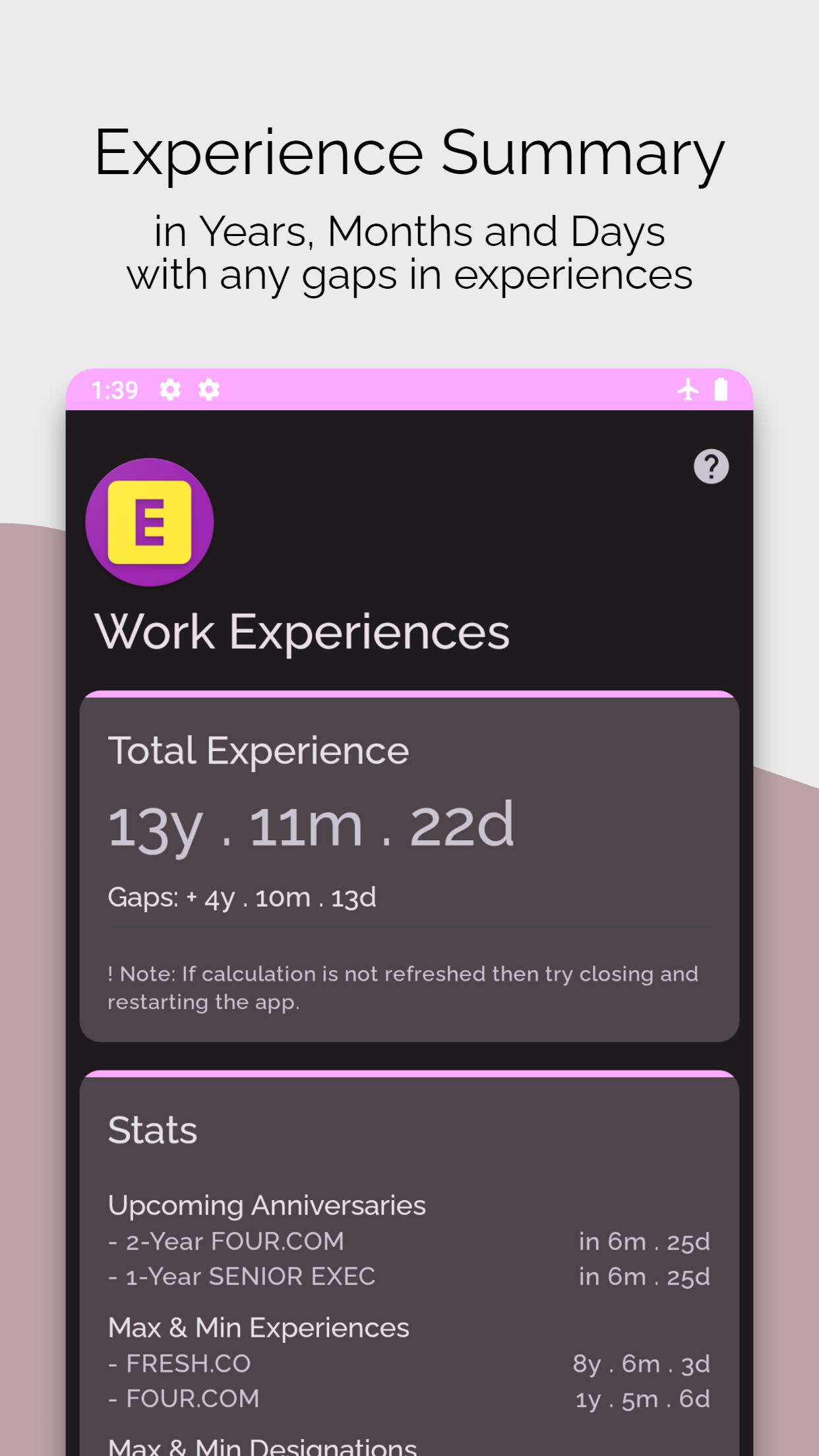 Work experience calculator store
